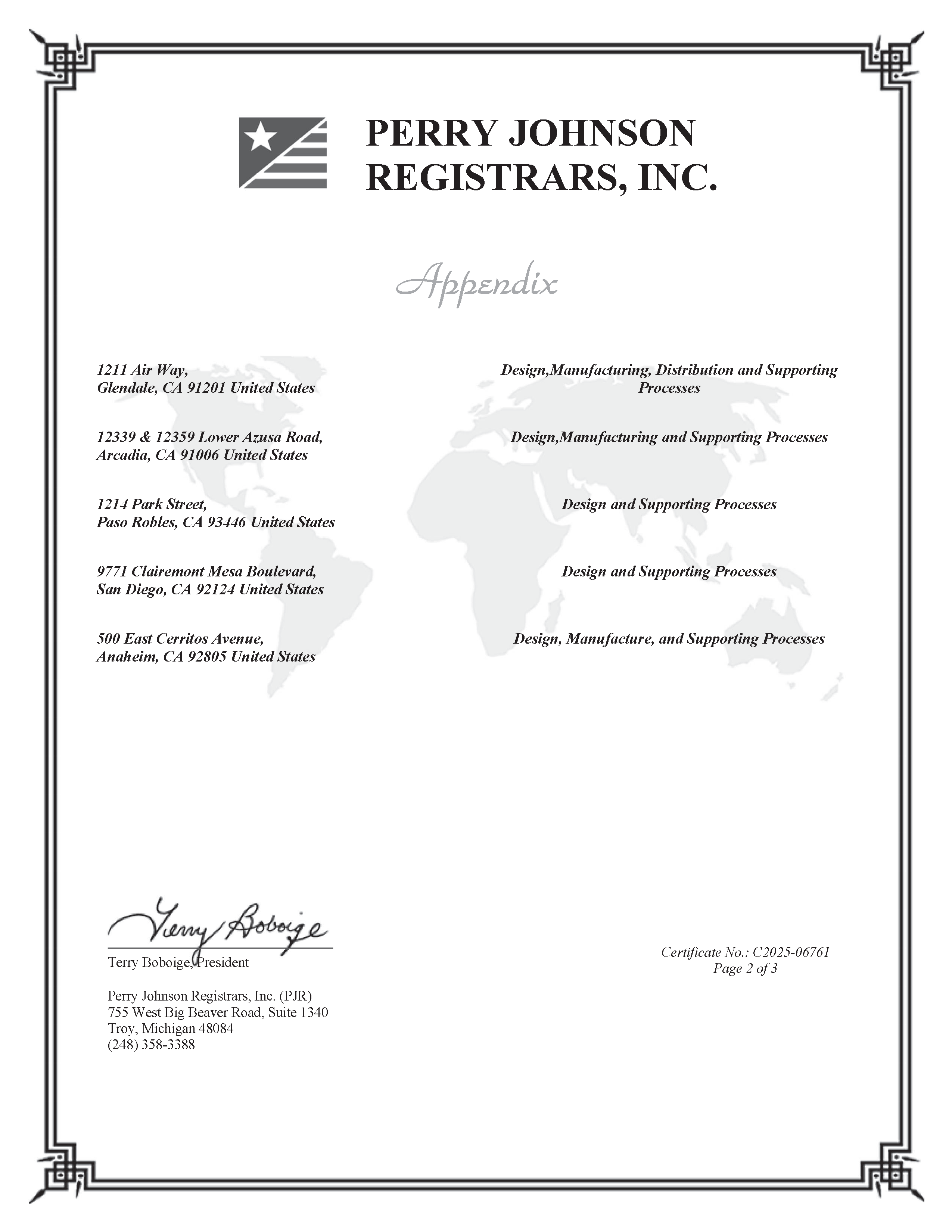 Certificate of Registration – Glenair, Inc. - Glenair